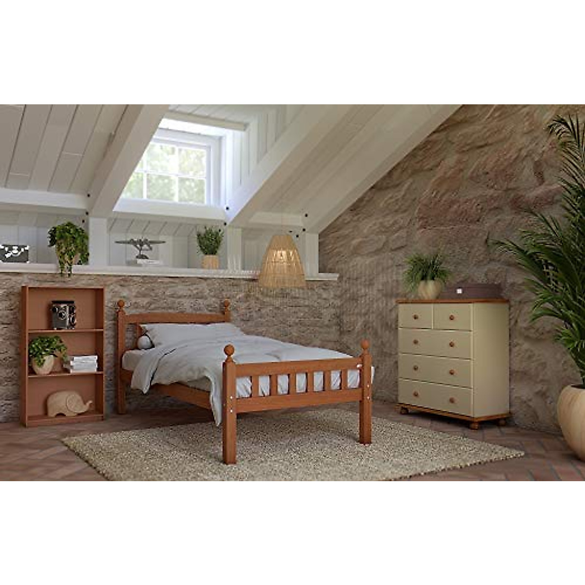 Furinno Basic 3-Tier Bookcase Storage Shelves, Light Cherry & Turn-N-Tube End Table, 1-Pack, Light Cherry/Black