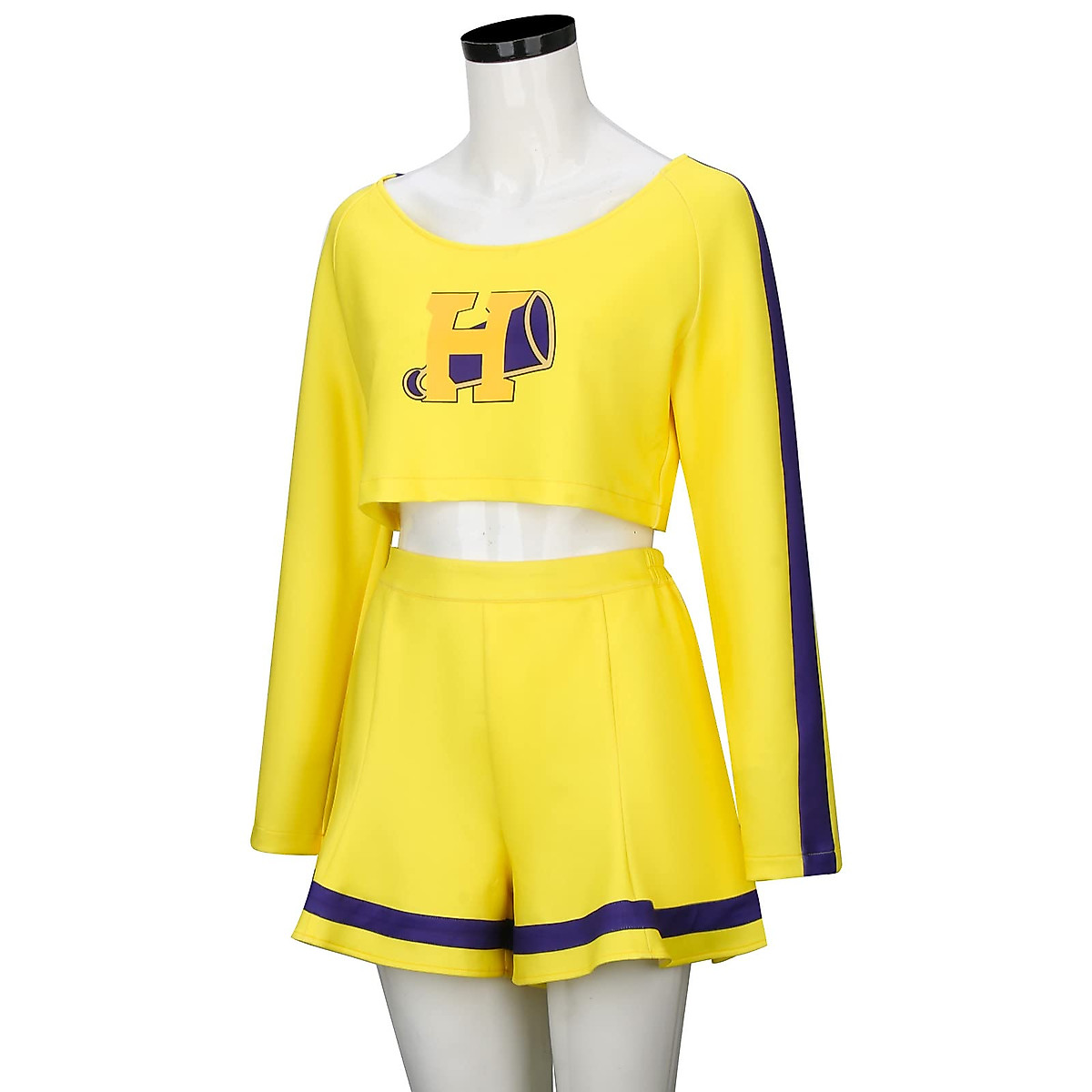 FOGHORN Women Girls Cheerleader Costume Halloween Sports School Fancy Yellow Cheerleading Uniform Outfit(XS)