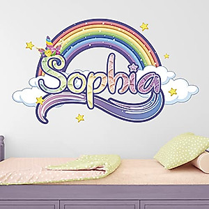 Kyle Cornhole Rainbow Wall Decals - Personalized Unicorn for Girls Bedroom Name Decal Room Decor Sticker Nursery Art, Green,rainbow