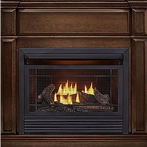 Duluth Forge Dual Fuel Ventless Gas Fireplace System with Mantle, Thermostat Control, 5 Fire Logs, Use with Natural Gas or Liquid Propane, 26000 BTU, Heats up to 1350 Sq. Ft., Gingerbread Finish
