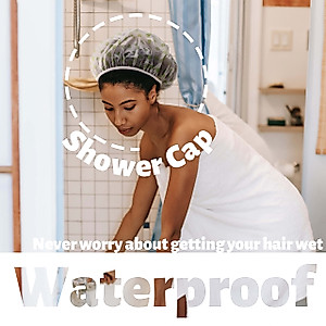 Shower Cap, 12 Pcs Plastic Shower Caps, Shower Caps for Women Reusable Waterproof, Elastic Band Flower Printed Hair Cap for Shower Spa Salon