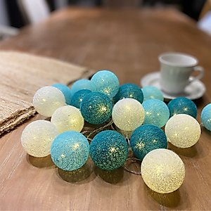 Fairy Lights Starry LED String Lights 20 PCS Indoor/ Outdoor Cotton Ball Warm Lighting Wall Light for Bedroom, Wedding Party ,Home ,Christmas,Halloween,Garden (Batteries, Tiffany)