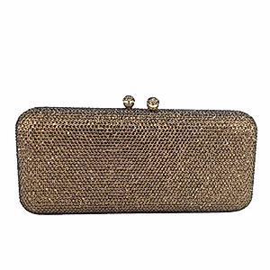 Elegant Long Crystal Box Clutch Evening Bag for Women Wedding Handbags Party Rhinestones Purse (Small,Bronze)