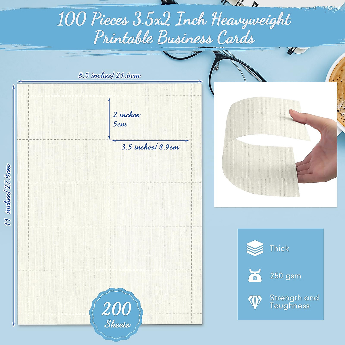 SATINIOR 1000 Pcs White Blank Printable Business Cards Paper 3.5 x 2 Inch Linen Textured Business Cards Bulk Double Sided Perforated Cardstock Compatible with Laser and Inkjet Printer