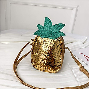 QTKJ Cute Pineapple Crossbody Bag Reversible Mermaid Sequins Purse Handbag with Adjustable Leather Shoulder Strap Bag for Kids