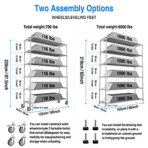 6 Tier 6000lbs Capacity NSF Metal Shelf Wire Shelving Unit, Heavy Duty Adjustable Storage Rack with Wheels & Shelf Liners for Commercial Grade Utility Steel Storage Rack, Chrome - 87.5"H x 60"L x 18"D