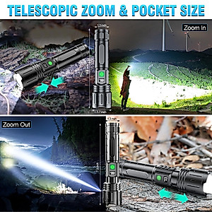 Flashlights 20000 High Lumens Rechargeable - 1500 Meters Long Beam Super Bright LED Flash Light with Power Display & IPX5 Waterproof for Camping, 20H Runtime,5 Modes,Zoomable Handheld Flashlight