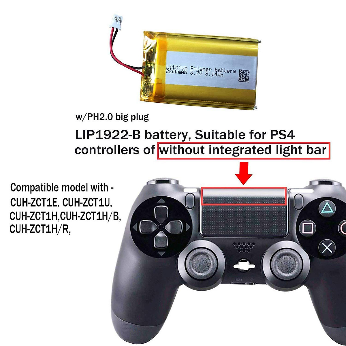AOLIKES (Lip1922-B + Lip1922-S) 2200mAh Replacement Battery for Sony Ps4 Cuh-zct1u and Cuh-zct2u Wireless Controllers - Pack of 2