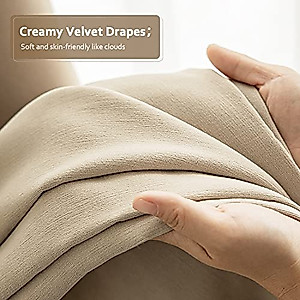 LIYAXUN Pinch Pleat Velvet Curtains 96 inches Length, 85% Blackout Curtain for Living Room/Bedroom, New Technology Velvet Drapes (1 Panel, 52W x 96L Inch, Nature Beige)