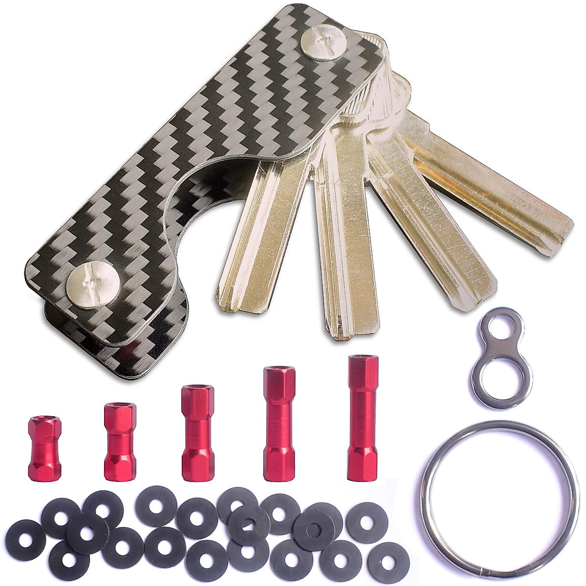 Leeuoe Carbon Fiber Key Organizer,Compact Key Holder,Minimalist Multikey Folding Keyholder(3-7 Keys)