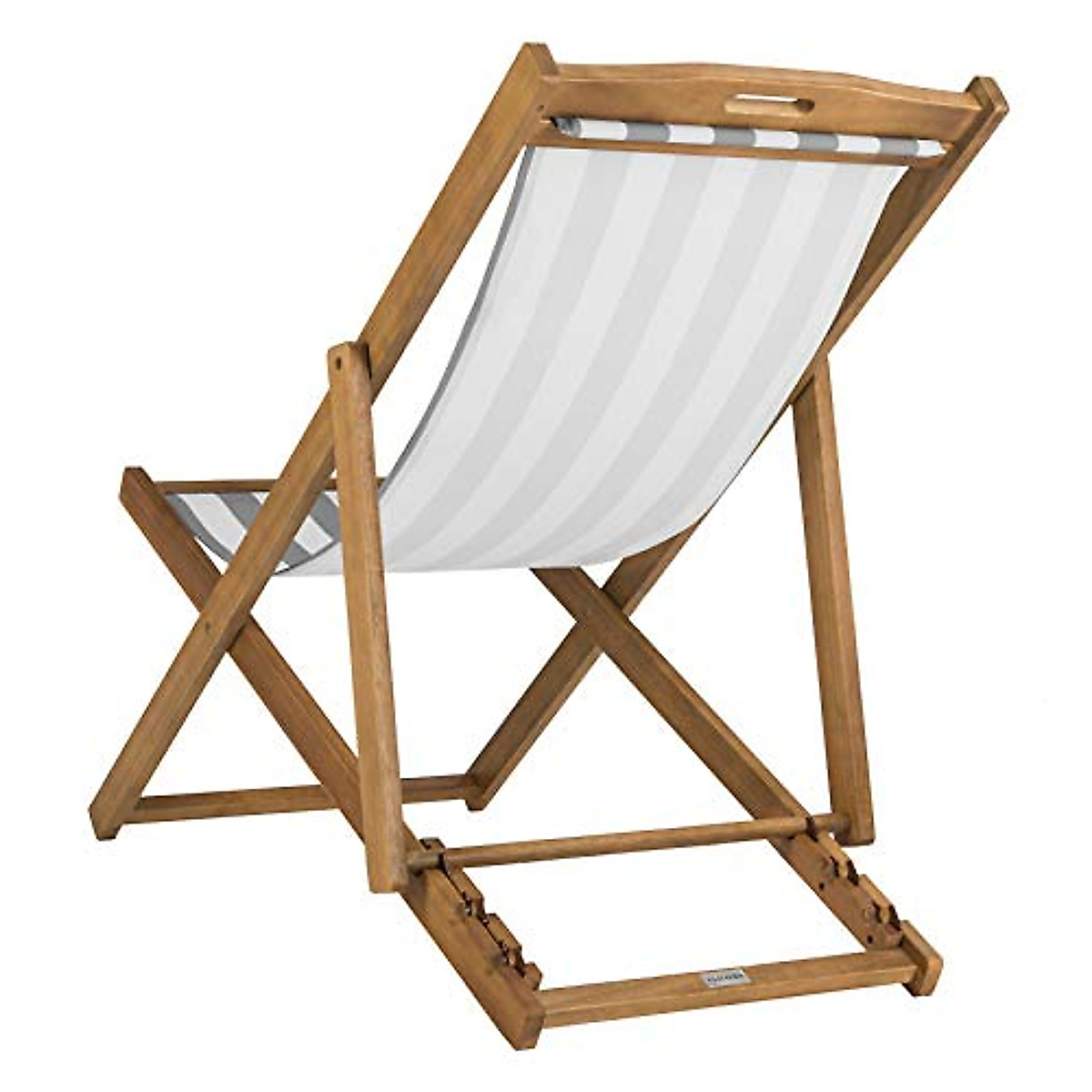 Safavieh PAT7040B-SET2 Outdoor Collection Loren Teak, White Foldable Sling Adirondack Chair, Natural/Grey Stripe