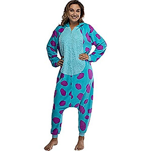 Disney Monsters Inc. Adult Sulley Kigurumi Sherpa Fleece Cosplay Costume One Piece Union Suit (2X/3X) Blue