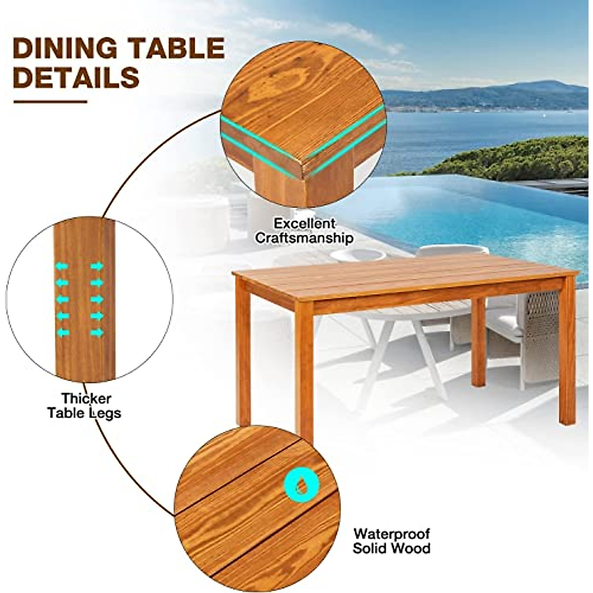 YOLENY 6 Piece Patio Dining Set, Teak Solid Wood, Indoor and Outdoor Wooden Furniture Sets for Backyard, Porch, Lawn, and Garden