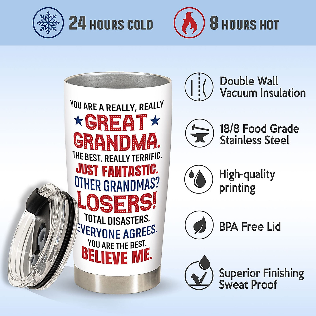 Gifts for Grandma from Grandchildren - Great Grandma Gifts - Grandma Christmas Gifts - Christmas Gifts for Grandma - Grandma Birthday Gifts for Grandma, Grandma Gift Ideas - Grandma Tumbler 20Oz
