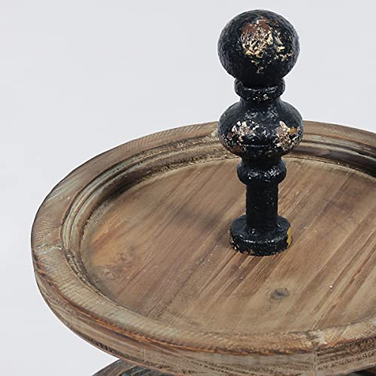 Distressed Round Three Tiered Tray Fall Decor, Handmade Farmhouse Tiered Tray with Stand Metal Strut, Rustic 3 Tier Wood Serving Tray for Party Wedding Home Organization