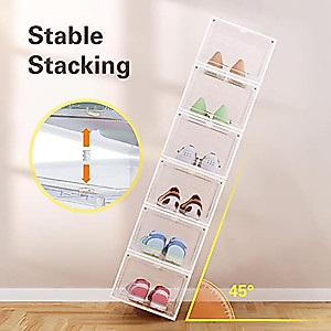 VVM Shoe Organizer Boxes 20 Pack, Clear Plastic Stackable Shoe Boxes, Magnet Drop Front Shoe Storage, Shoe Containers, Easy Assemble Shoe Organizer, Shoe Organizer Box, Clear