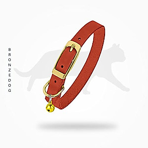 BRONZEDOG Cat Collar with Bell 2 PCS Adjustable Leather Cats Collar for Puppy Kitten Red Blue Green Brown Pink (Neck Fit 7" - 9", Red & Green)