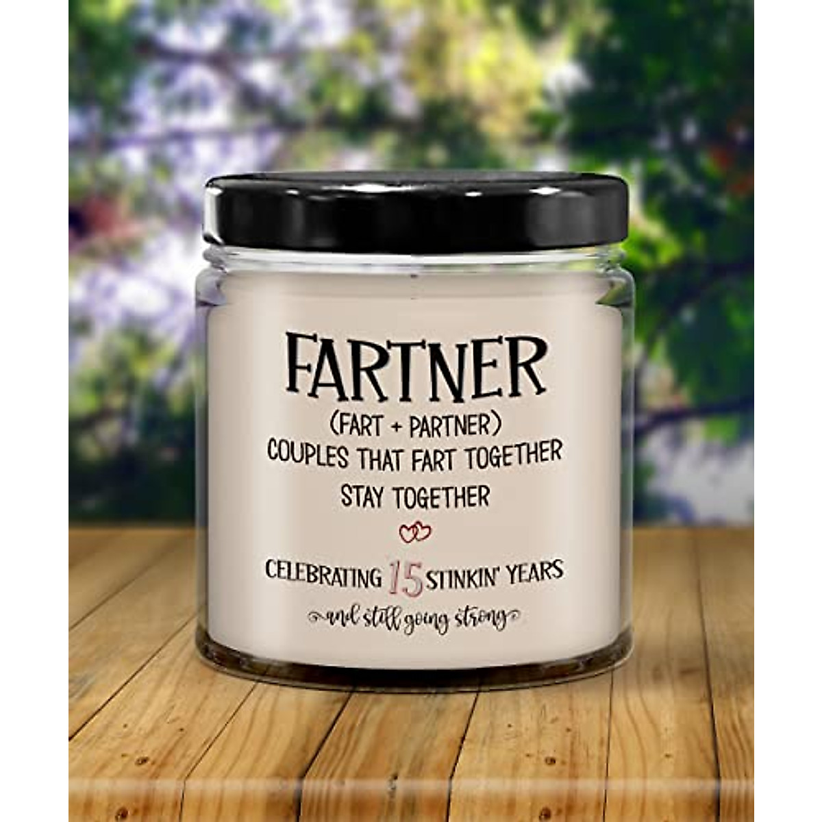 The Improper Mug Fartner 15 Years Anniversary Candle for Husband from Wife Couples Funny Fifteen Yr Together 15th Wedding Fart Jokes 9 Oz. Vanilla Scented Soy Wax for