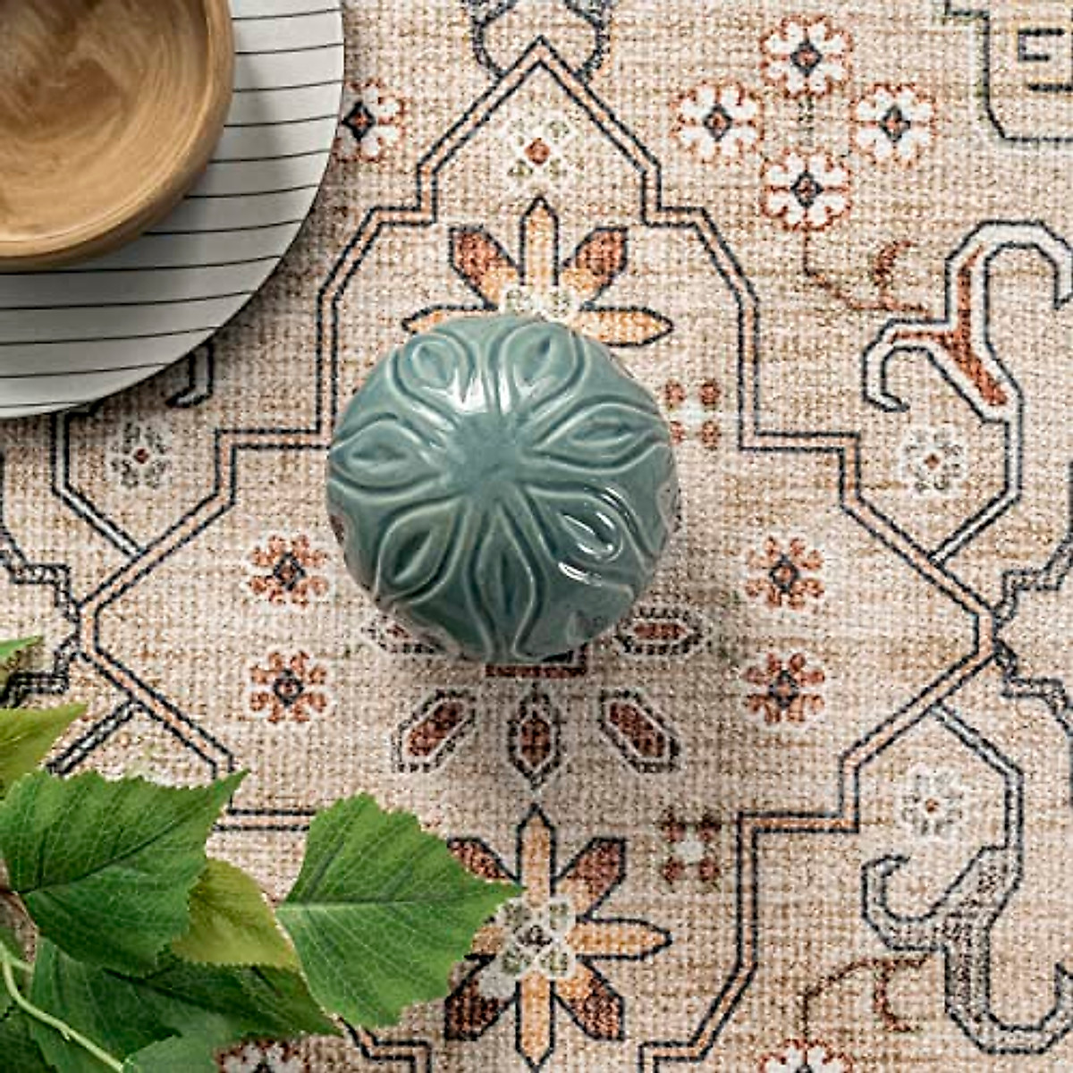 nuLOOM Annelle Floral Border Machine Washable Ultra Thin Area Rug, 5' x 8', Beige