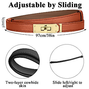 CEAUZY 2 Pack Designer Belts for Women H Gold Buckle Adjustable Turn-Lock Buckle Thin Waist Belt