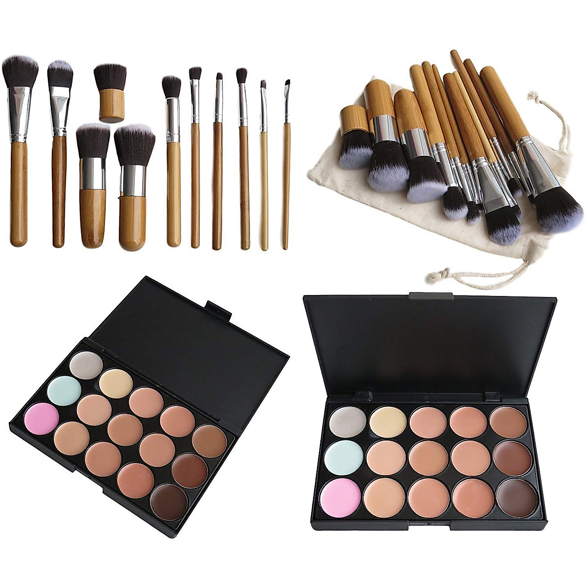 15 Colors Cosmetics Cream Contour Foundation Concealer Palette Kit with 11pcs Bamboo Brush