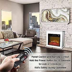 25 Inch 1400W Electric Fireplace Mantel Stove Heater, Portable Freestanding Space Heater with Overheating Safety Protection, Remote Control and Realistic Flames for Indoor & Outdoor（White）