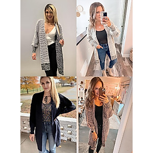 Sidefeel Womens Cardigan Plaid Open Front Chunky Knit Oversized Long Cardigan Sweaters Winter Coats Gray Medium