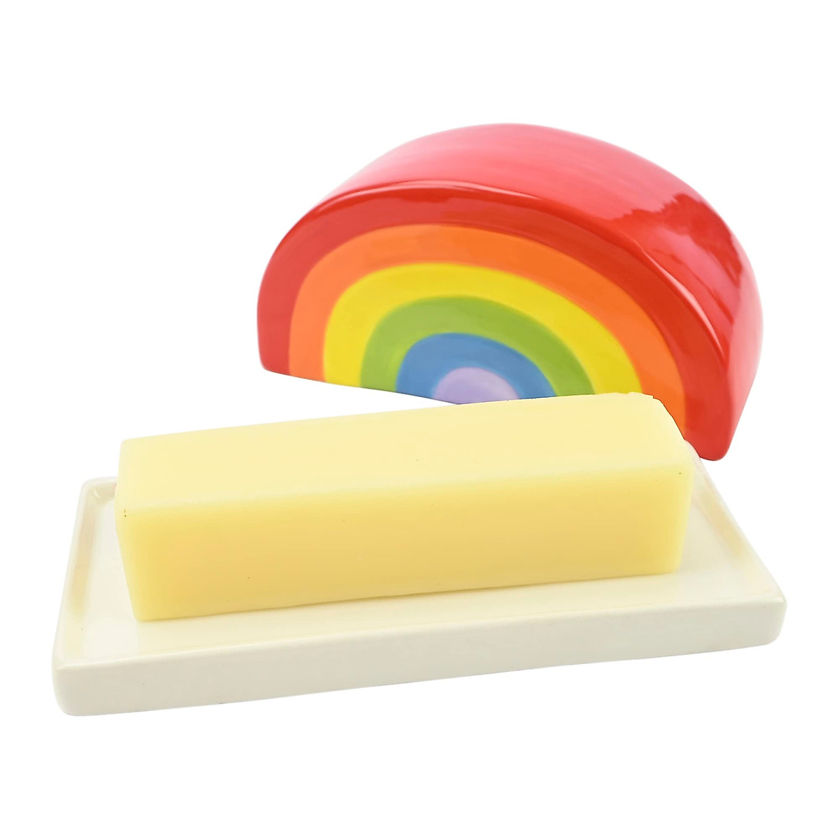Rainbow Ceramic Lidded Butter Dish