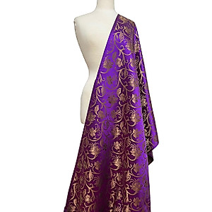 Purple & Antique Gold Floral Brocade Fabric, Jacquard Fabric, Fabric by The Yard, 29 Inches Wide