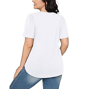 Womens T Shirts Summer Pleating Round Neck Short Sleeve Plain Tops White XL