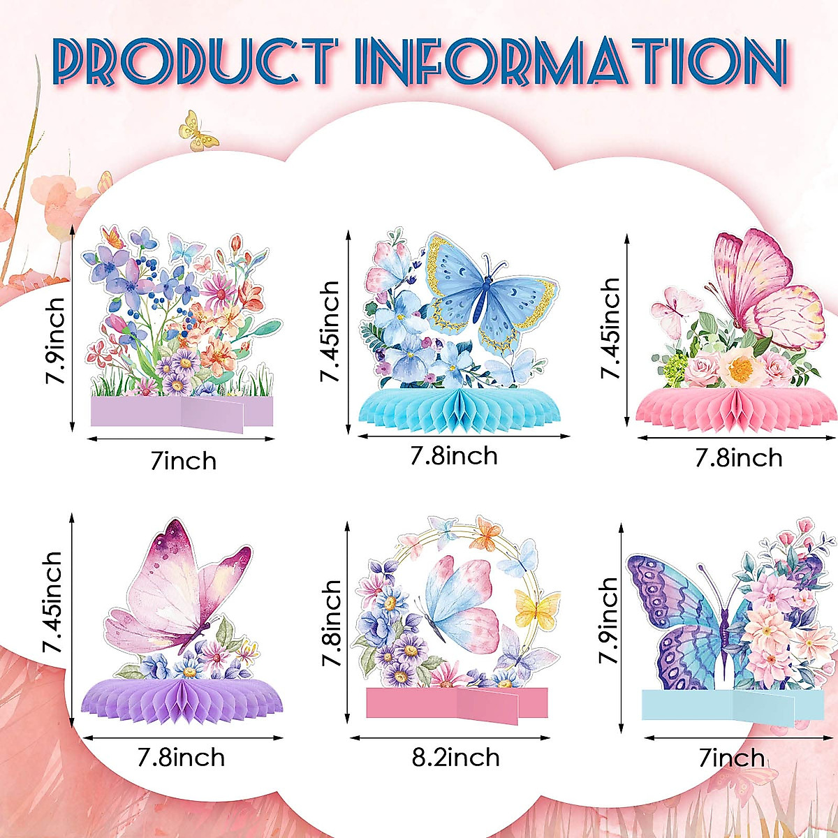 10 Pieces Butterfly Centerpieces for Tables Butterfly Birthday Party Decorations Butterfly Honeycomb Table Centerpiece Butterfly Theme Party Supplies for Birthday Baby Shower Party Decor