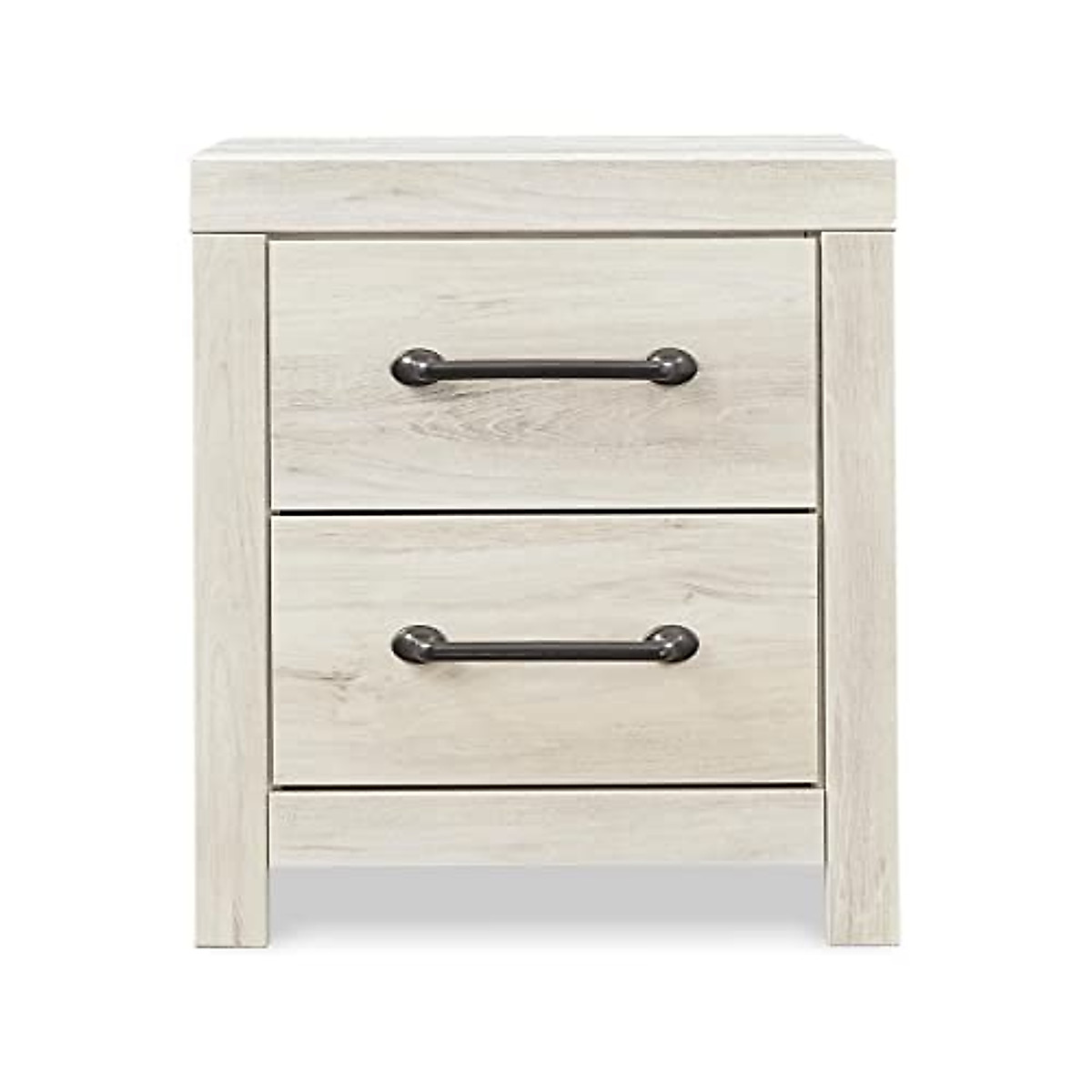 Signature Design by Ashley Cambeck Farmhouse Industrial 2 Drawer Two Drawer Nightstand with 2 Slim-Profile USB Charging Stations, Whitewash