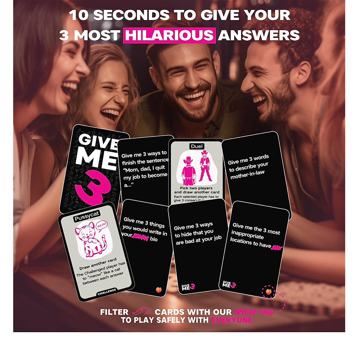 GIVE ME 3 - Fast Paced and Hilarious 10 Second Rule Adult Party Games | 2+ Players | Card Game for Adults | Travel Game | Board Game for Parties and Game Nights
