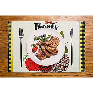 Fall Sunflower Placemats Set of 6 for Dining Table, Autumn Pumpkin Burlap Placemats for Kitchen Decor Thanksgiving Gnome Washable Harvest Place Mats 12.4" x 16.9"