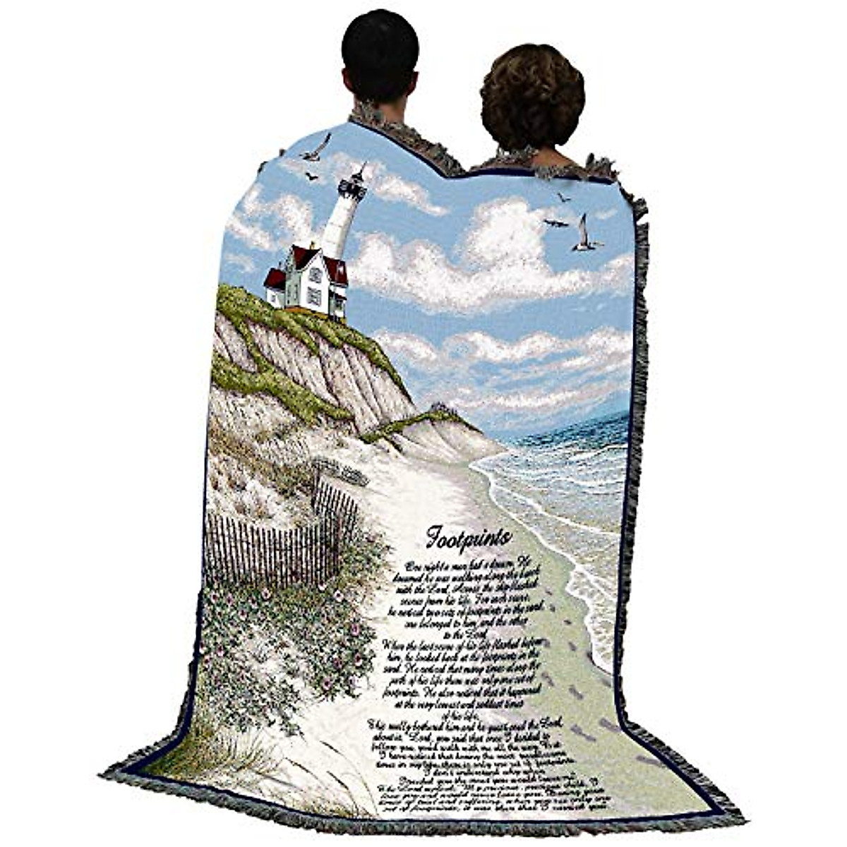 Pure Country Weavers Jesus Footprints in The Sand 2 Blanket - Religious Gift Tapestry Throw Woven from Cotton - Made in The USA (72x54)