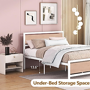 Full Size Platform Bed Frame with Solid Wooden Headboard & Footboard, Metal Slats Support, Ample Under Bed Storage for Bedroom Apartment Boy Girl, No Box Spring Needed/Easy Assembly/No Noise, White
