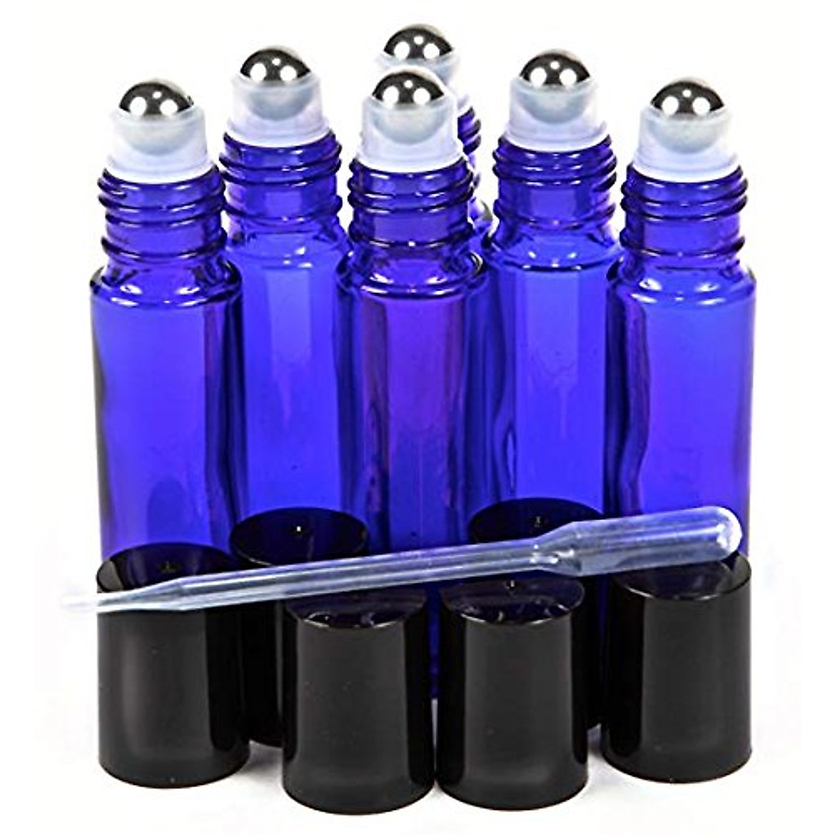 Onwon 6 Pcs Glass Stainless Steel Roller Bottles Cobalt Blue Dropper Included Re-usable 10ml Roll-ons Perfect For Essential Oils, Perfume Oils, Or Other Liquids