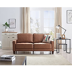 MODERION Loveseat Sofa, 70” L Couch with Solid Wood Frame, Living Room Couches with Technology Fabric, Easy Assembly 2-seat Sofa for Bedroom,Office,Small Space Yellowish Brown TSF21202LT