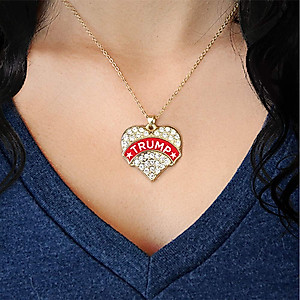 Inspired Silver - Trump Supporter Charm Necklace for Women - Gold Pave Heart Charm 18 Inch Necklace with Cubic Zirconia Jewelry