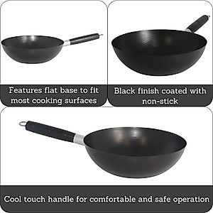 IMUSA USA 9.5" Traditional Carbon Steel Nonstick Coated Wok with Bakelite Handle