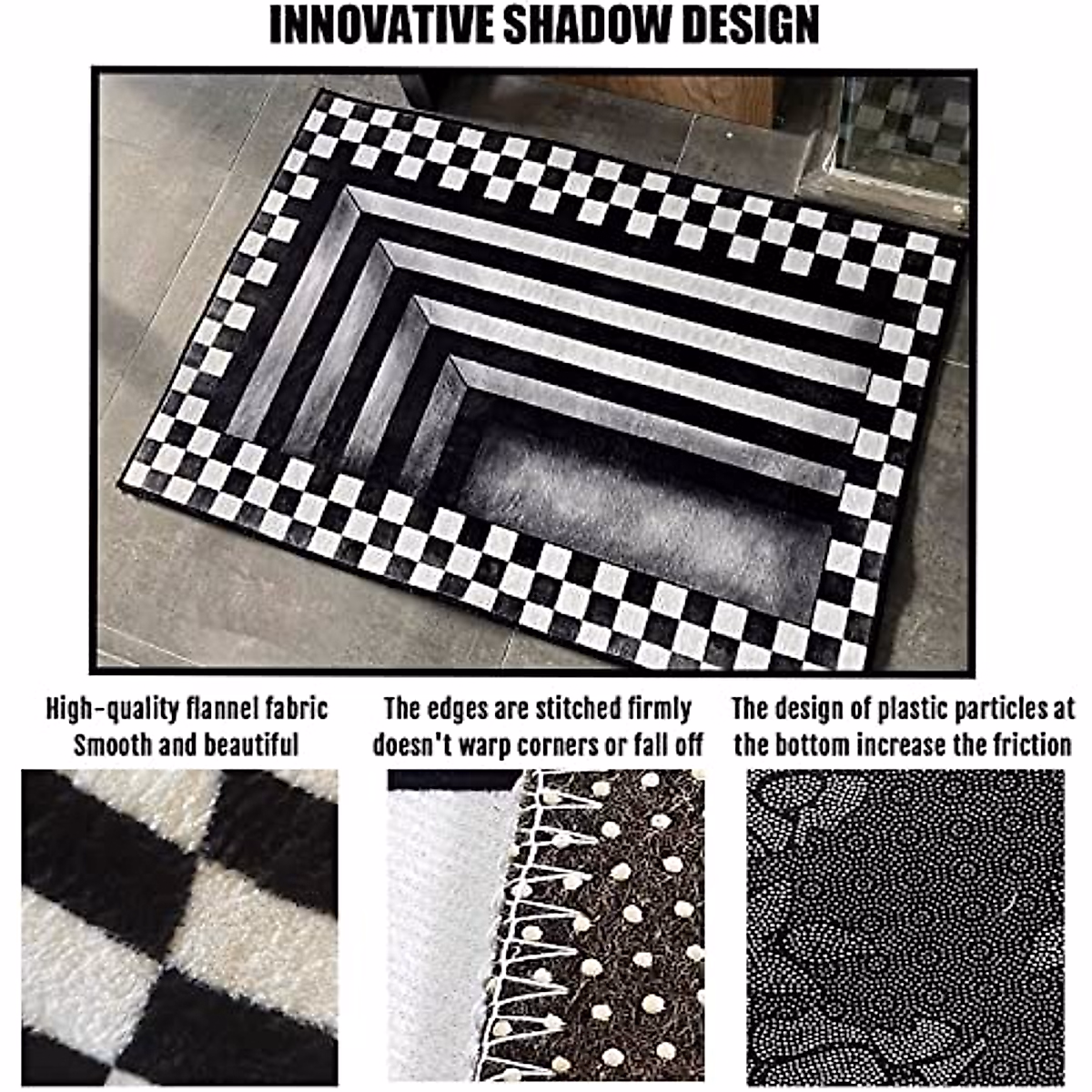 Wttfc Halloween 3D Optical Illusion Area Rugs, Carpet Doormat Checkerboard Trap Flannel Rugs, Doormat Stereo Vision Zebra Non-Slip 3D Visual Rugs for Room Decor,60×90cm