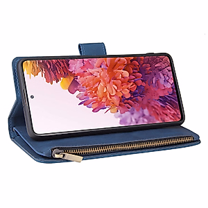 LBYZCASE Phone Case for Galaxy S20 FE 5G(2020),Samsung S20 FE Wallet Case,Luxury Folio Flip Leather Cover[Zipper Pocket][Wrist Strap][Kickstand ] for Samsung Galaxy S20 FE 5G(Fan Edition)-Blue