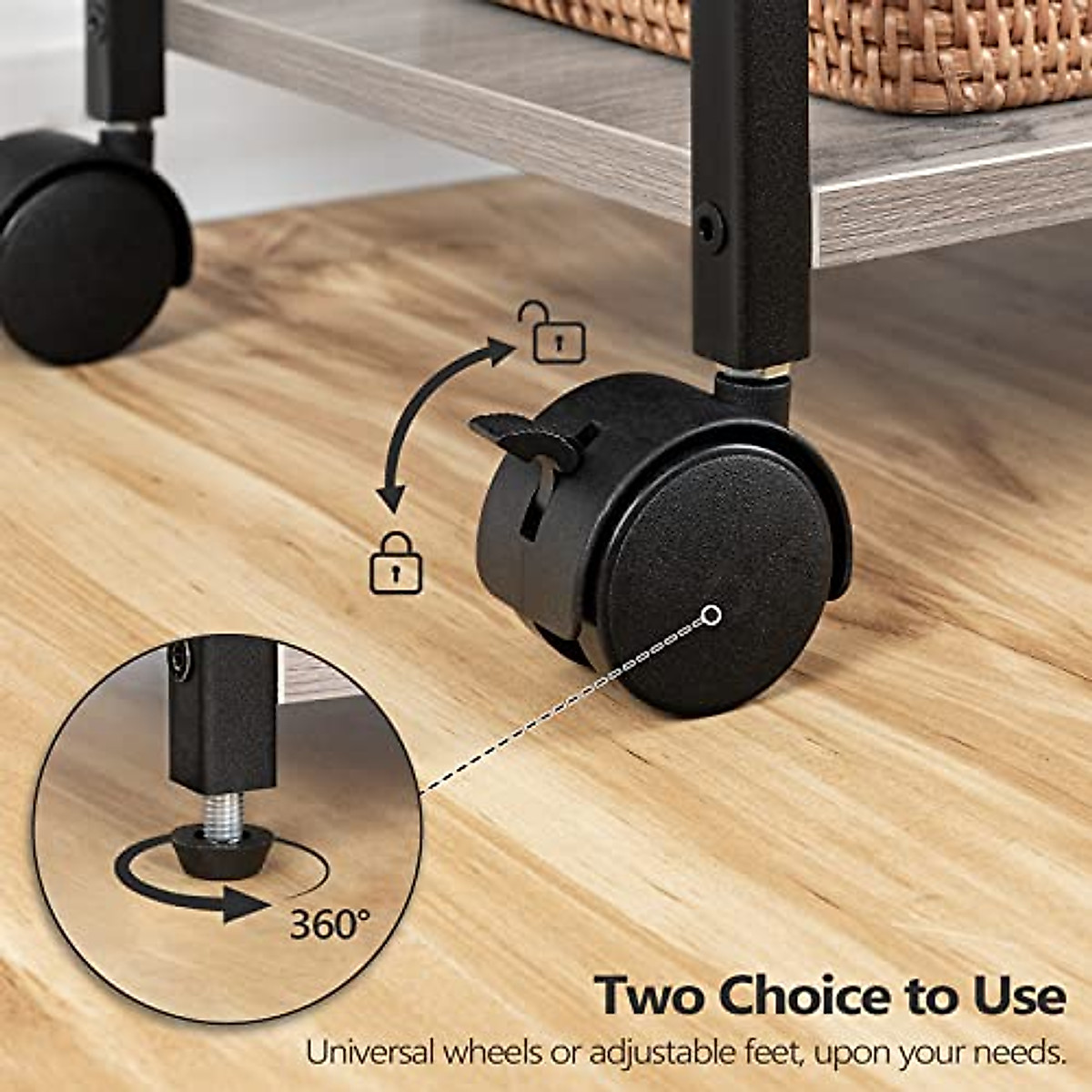 ALLOSWELL Mobile Printer Stand, 2-Tier Printer Cart with Storage, Under Desk Storage Rolling Cart on Wheels and 2 Hooks, Industrial Printer Table, for Home, Office, Scanner, Greige PTHG2001