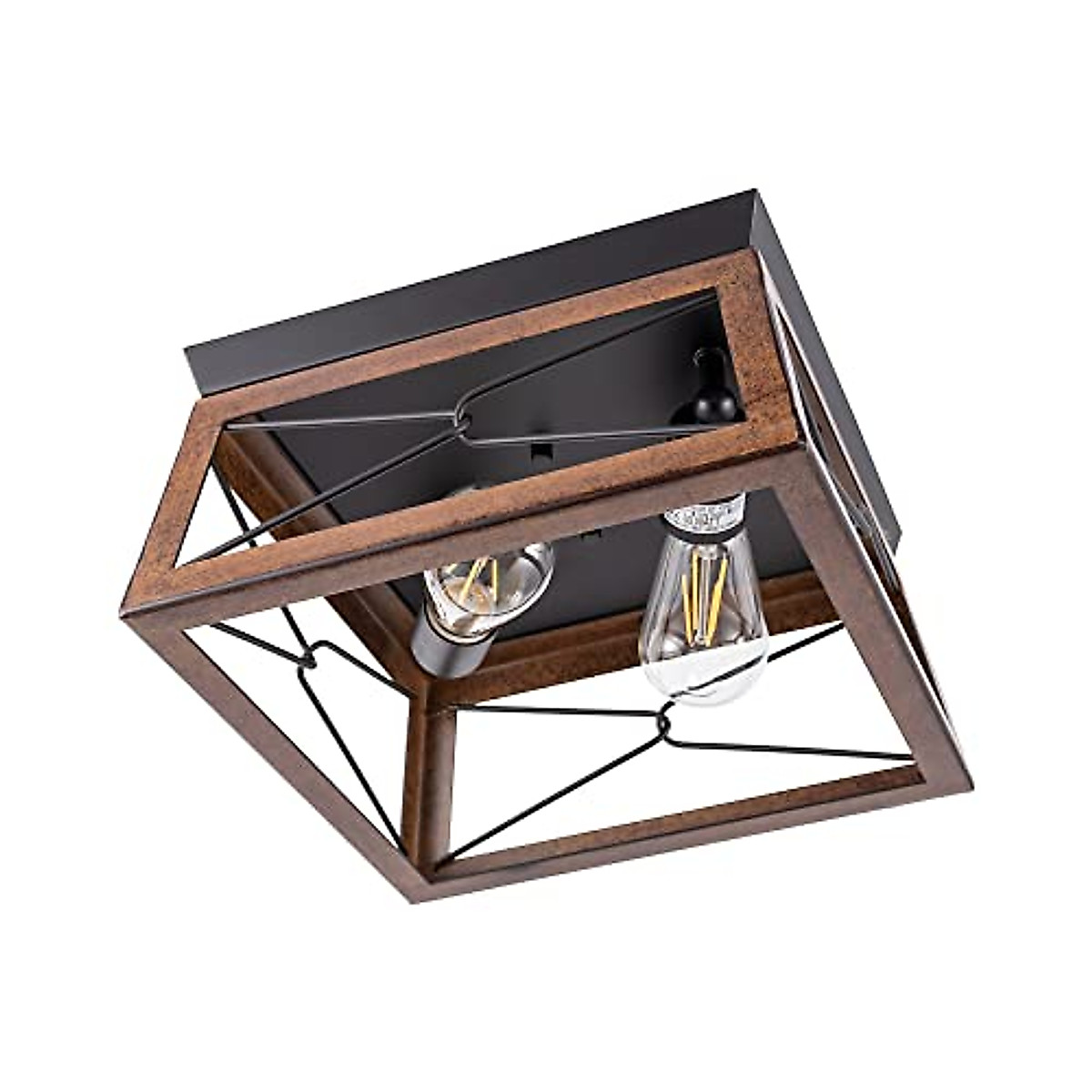 GRUENLICH Semi Flush Mount Ceiling Light Fixture, 2-Light E26 Medium Base, Metal Housing, ETL Rated, Bulbs NOT Included, Square-Wood