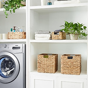 Vagusicc Storage Basket, Set of 2 Handwoven Water Hyacinth Storage Baskets, Foldable Wicker Storage Basket 9 Inch Cube Storage Bin for Shelves Laundry Organizer Square Shelf Baskets, 9''x9''x9''