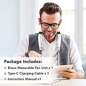 Blast Auxiliary by Blaux Neck Fans for Women - Portable Neck Fan with 18 Hour Rechargeable Battery | 120° Rotatable Bladeless Neck Fan | Three-Speed Neck Cooler | Wireless Personal Fans For Your Neck