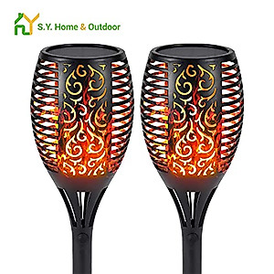 S.Y. Solar Lights Outdoor, 96 LED Solar Torch Light with Dancing Flickering Flames, 3 Installation, 2 Heights Available, Waterproof Landscape Solar Garden Lighting, Auto On/Off Outdoor