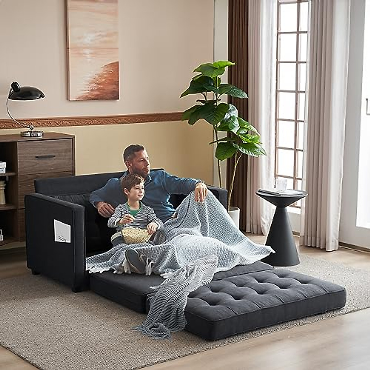 VINGLI Upgraded Loveseat Sleeper, 53.5" W 83" L Convertible Sofa Bed Couch Futon Couches for Living Room, Folding Couch Bed for Small Spaces, Fold Out Floor Gaming Sofa Bed for Basement, Black