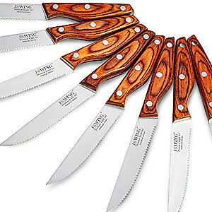 JXWING Professional 8-Piece German High Carbon Stainless Steel Steak Knife Set, Premium Full Tang Steak Knives with Pakkawood Handle