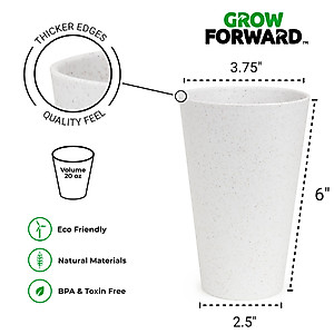 Grow Forward Premium Wheat Straw Cups - Set of 8 Unbreakable BPA Free Reusable Hard Plastic 20 oz Drinking Glasses for Water, Camping, RV - Large Tumblers for Kitchen - Midnight